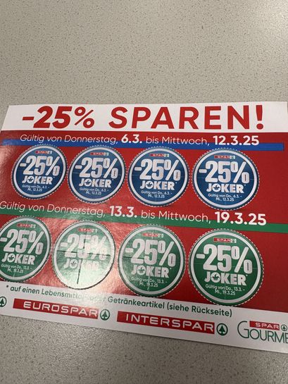 4x -25% Joker bei Spar App (6.3 bis ..?) - Tolle Angebote | Preisjäger