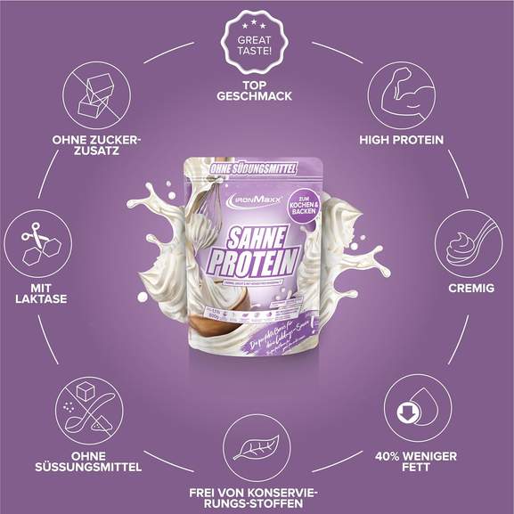IronMaxx Sahne Protein – 500g Pulver kochen & backen, Fett reduziert ...