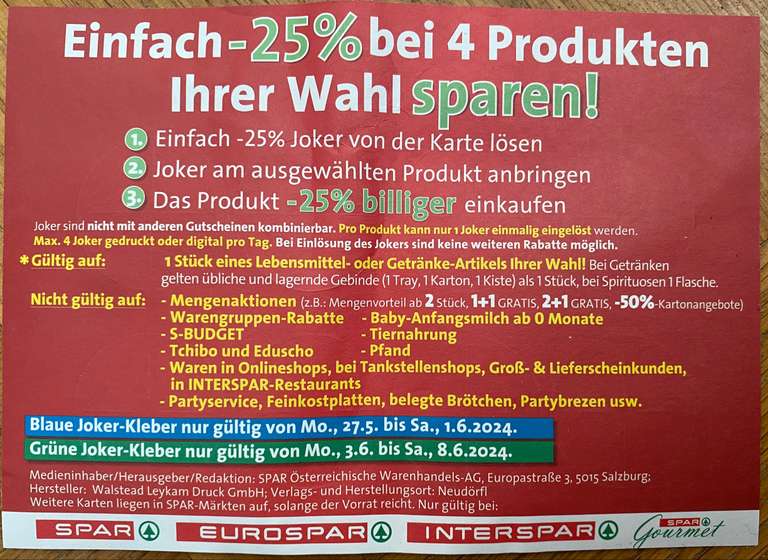 Spare 25% bei SPAR und INTERSPAR mit Joker-Pickerl! | Preisjäger