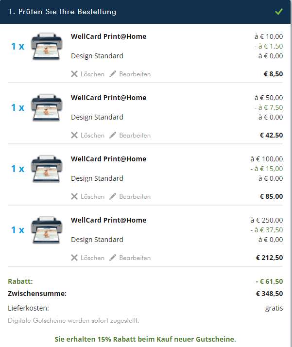 Spare mindestens 15% auf Wellcard Gutscheine, jetzt nur 85€ bei uns ...