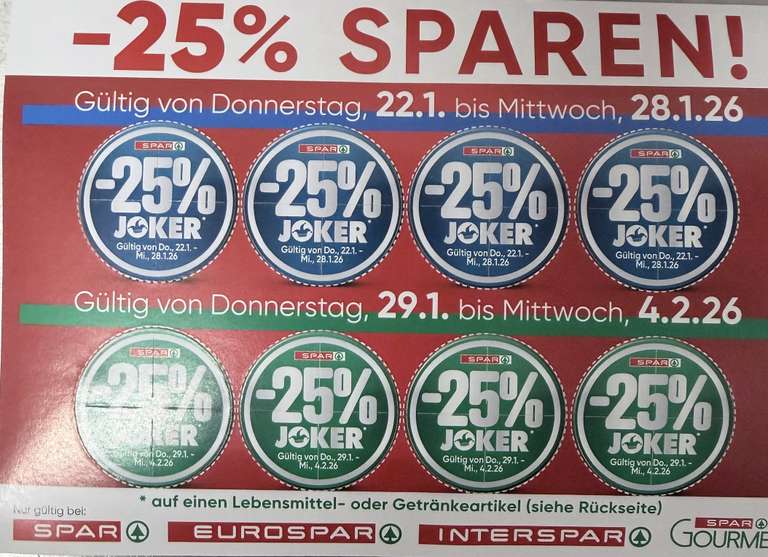 25% Rabatt Pickerl + AppJoker 2x4 Stück bei Spar, 22.1 - 4.2 | Preisjäger
