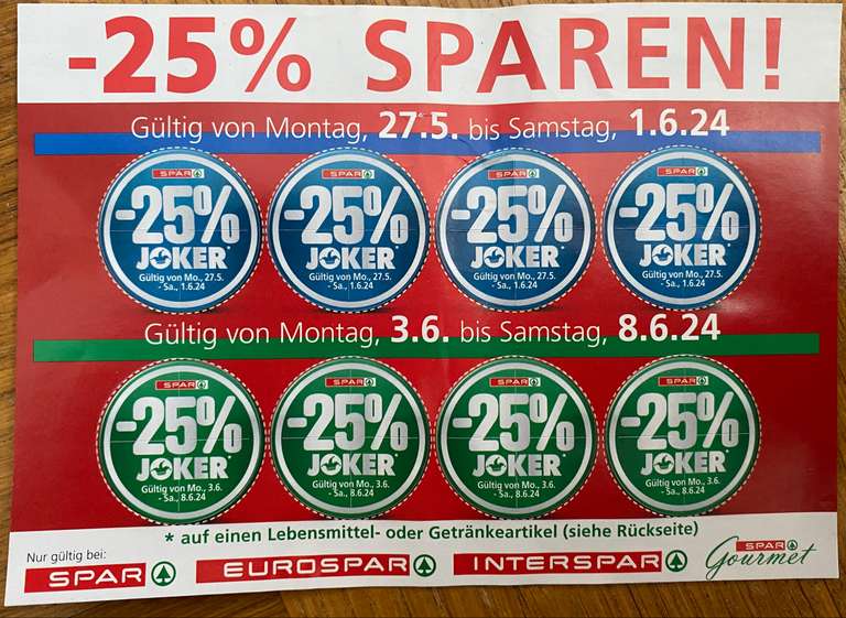 Spare 25% bei SPAR und INTERSPAR mit Joker-Pickerl! | Preisjäger