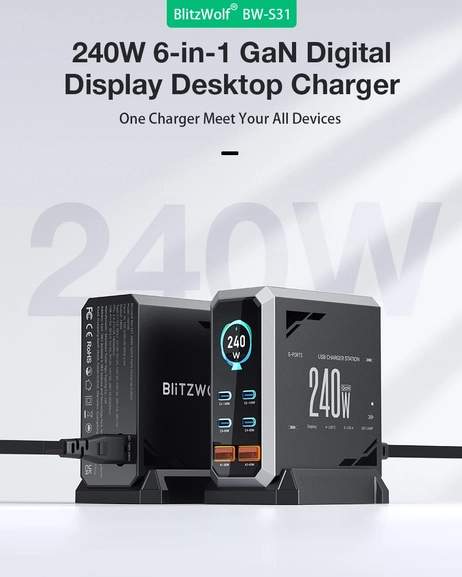 BlitzWolf BW-S31 240W 6-Port USB PD Ladegerät mit Anzeige – bei ...