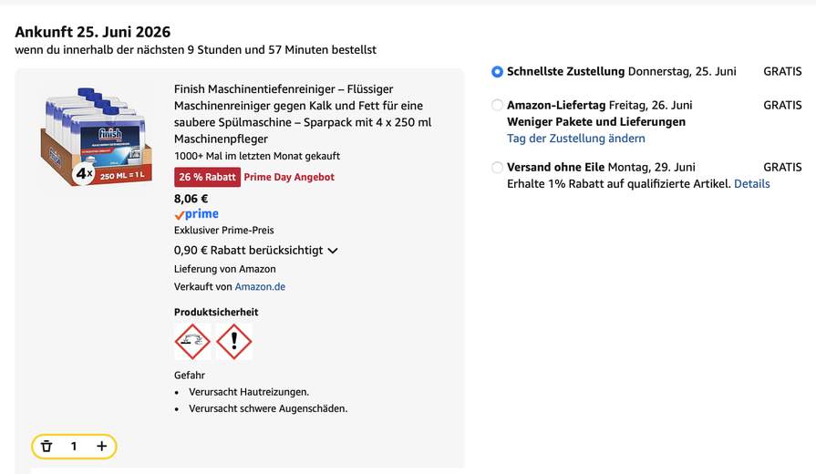 Finish Maschinentiefenreiniger – Fett & Kalk entfernen, 4x250ml, bei ...
