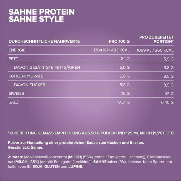 IronMaxx Sahne Protein – 500g Pulver kochen & backen, Fett reduziert ...