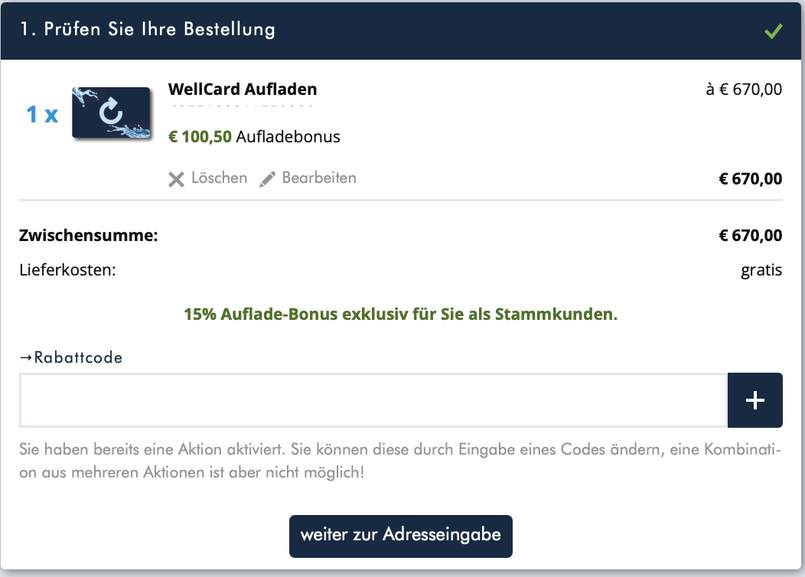 WellCard: 15% Auflade-Bonus für bestehende Karten bei Wellcard | Preisjäger